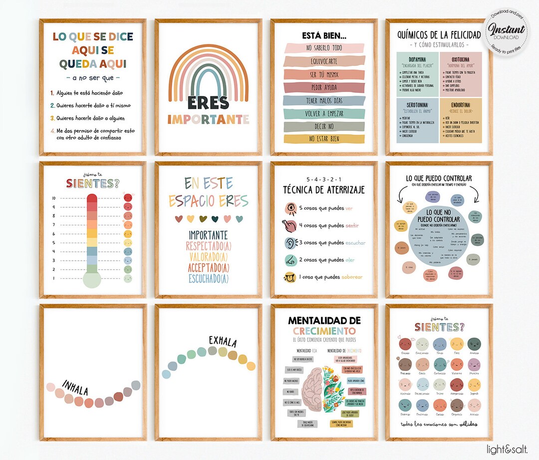 Spanish School Counselor Office Decor Set of 12 Posters, Mental Health ...