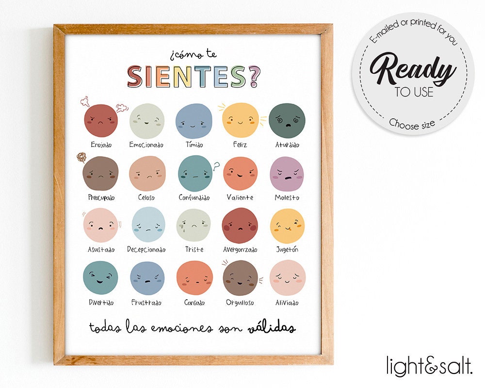 Spanish Feelings Poster, All Feelings Are Valid, Feeling Chart, Mood ...