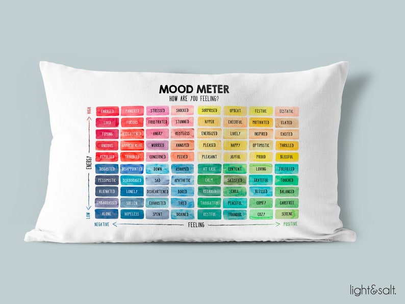 Mood Meter Pillow, Feelings Chart, Wheel of Emotions Throw Pillow Case ...
