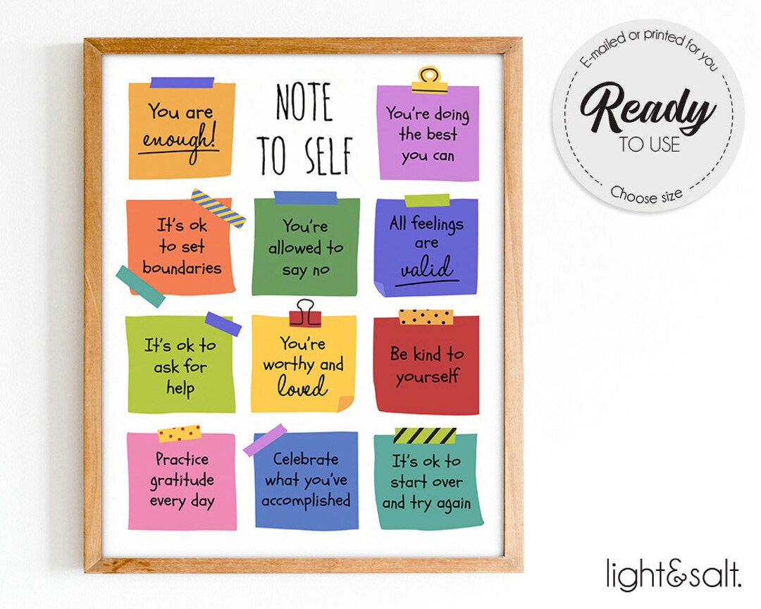 Note to Self Poster, Self Care Poster, Be Kind to Yourself, Daily Check ...