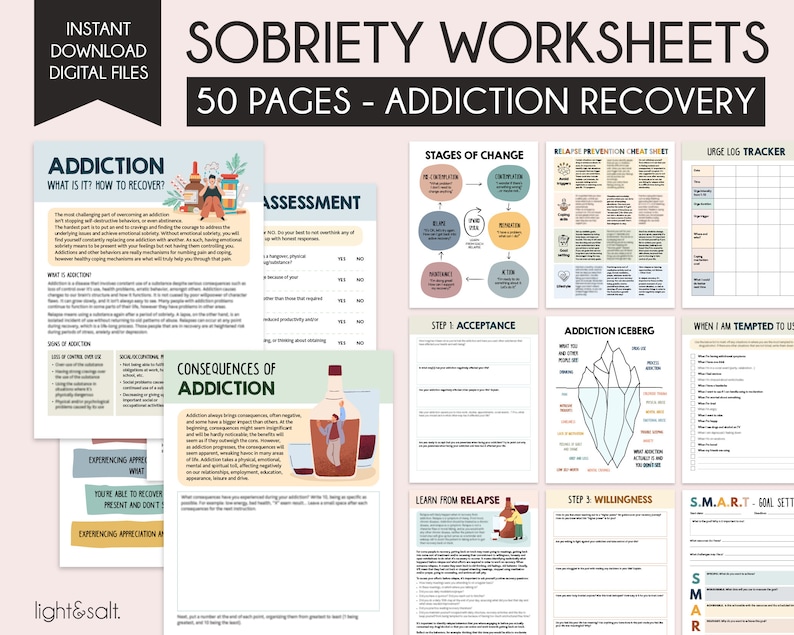Sobriety Worksheets, Therapy Workbook, Addiction Recovery, Relapse ...