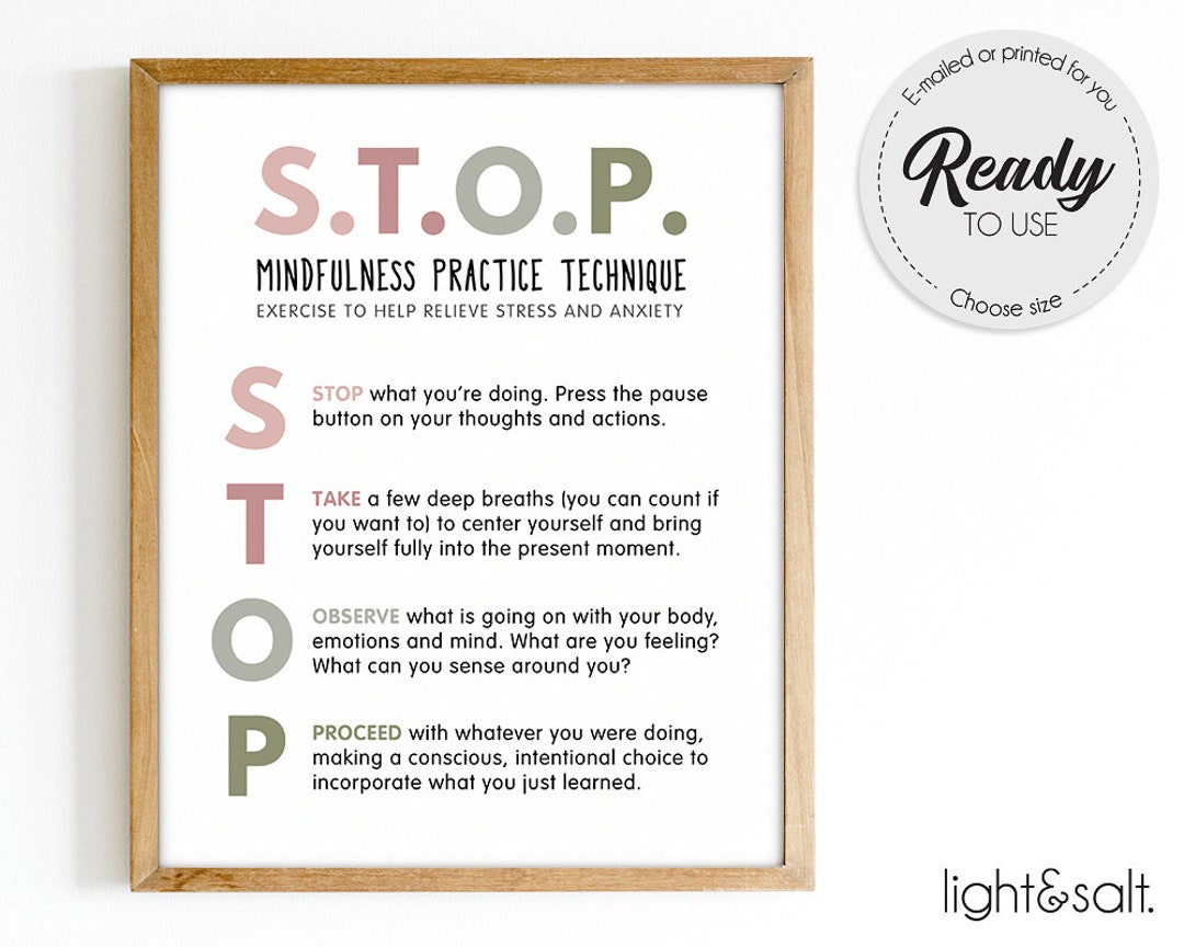 STOP Technique, Stress and Anxiety Relief, Mental Health Poster ...