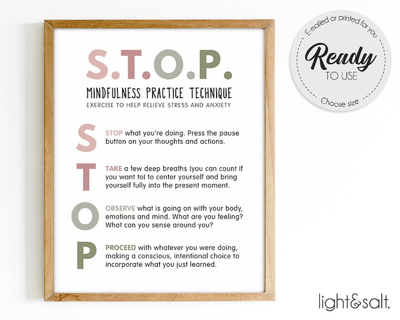STOP Technique, Stress and Anxiety Relief, Mental Health Poster ...