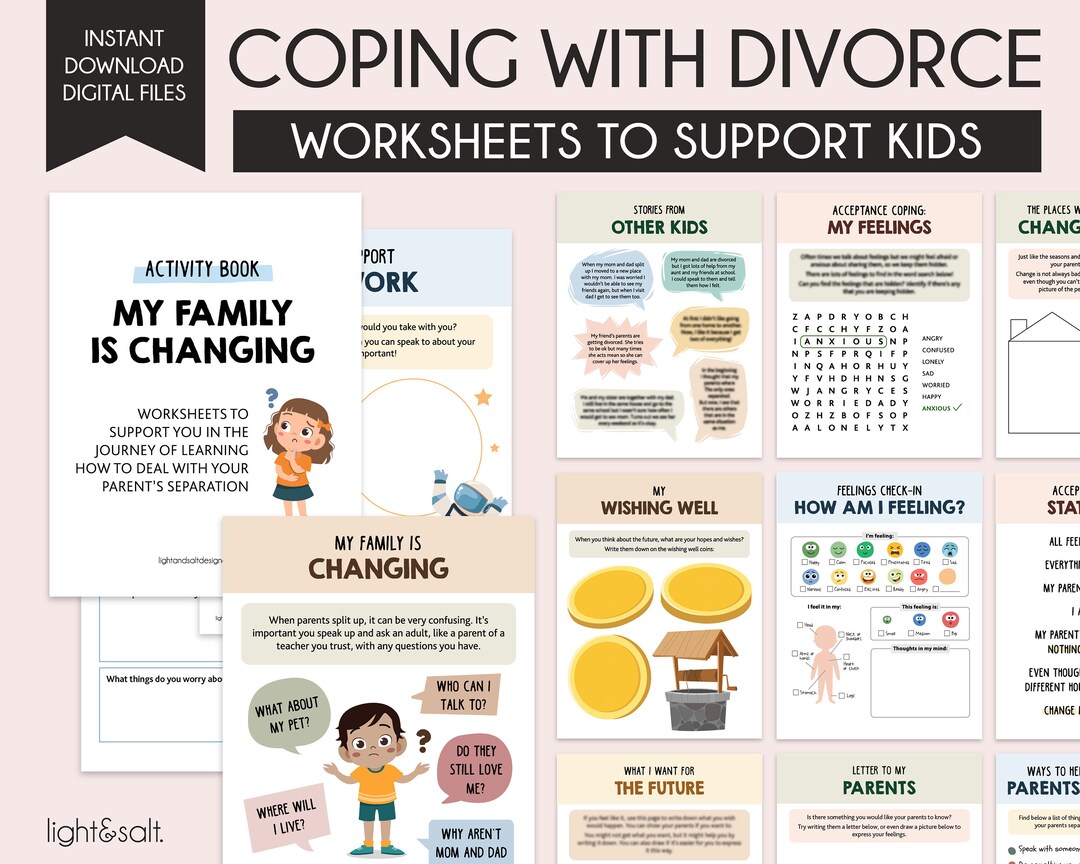 Divorce Worksheets for Kids, Separation Journal, Therapy Worksheets ...