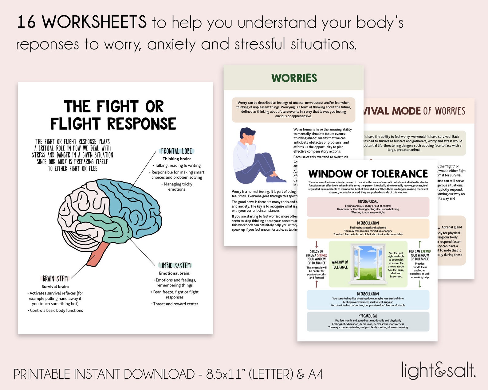 The Fight or Flight Response Workbook, Therapy Worksheets, Stress ...