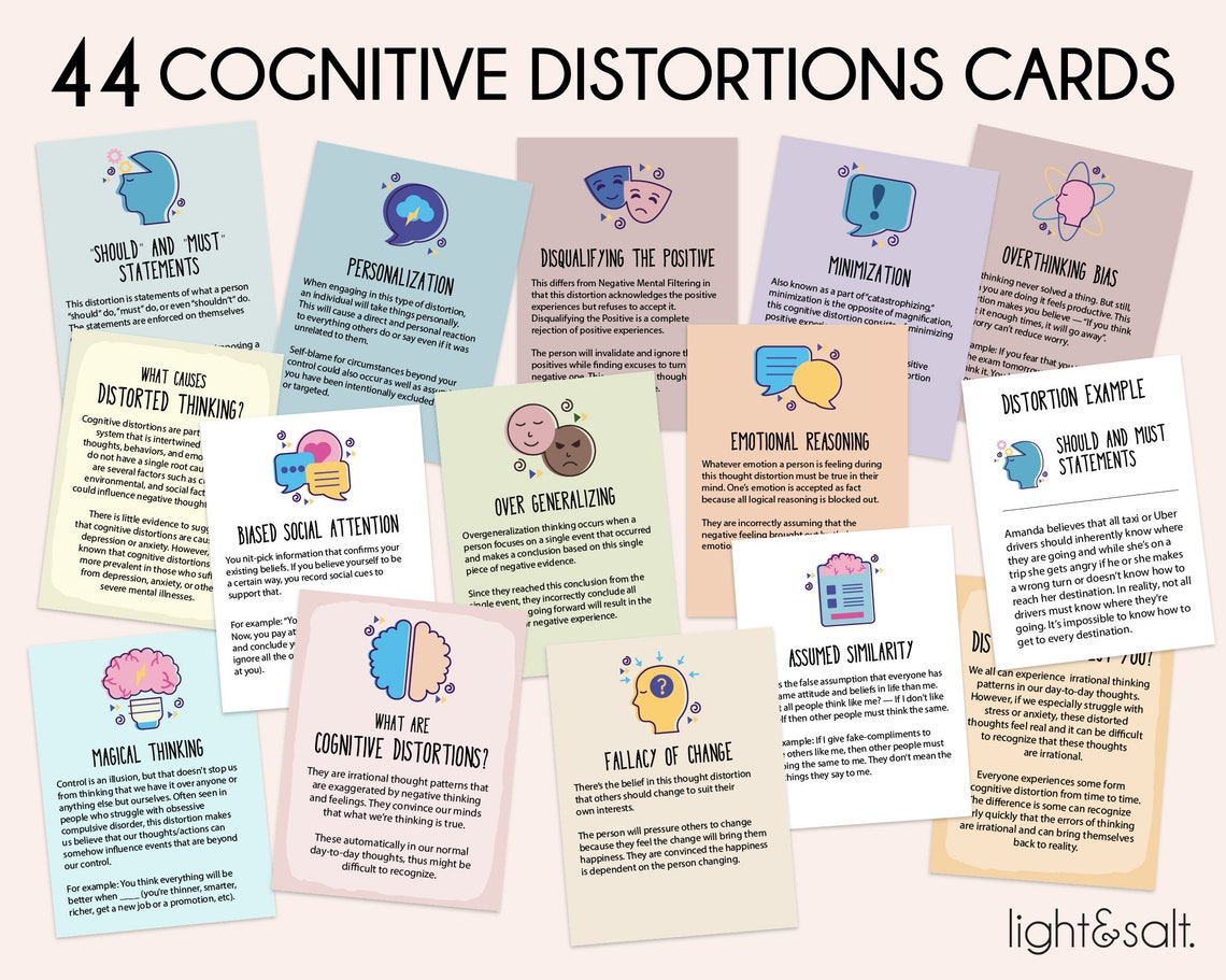 Cognitive Distortion Flashcards DBT Coping Skill Cards DBT - Etsy