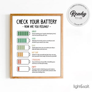 Check Your Battery Poster, Feelings Chart, Emotions Poster, Mental ...