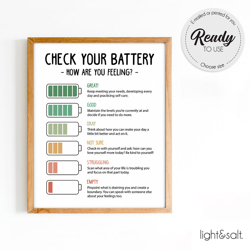 Check Your Battery Poster, Feelings Chart, Emotions Poster, Mental ...