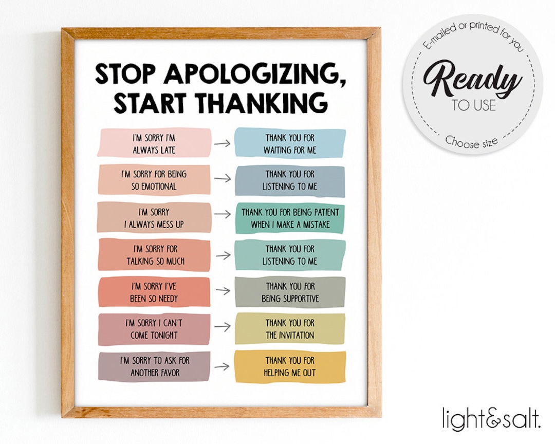 Stop Apologizing and Start Thanking Poster, Growth Mindset, Self Care ...