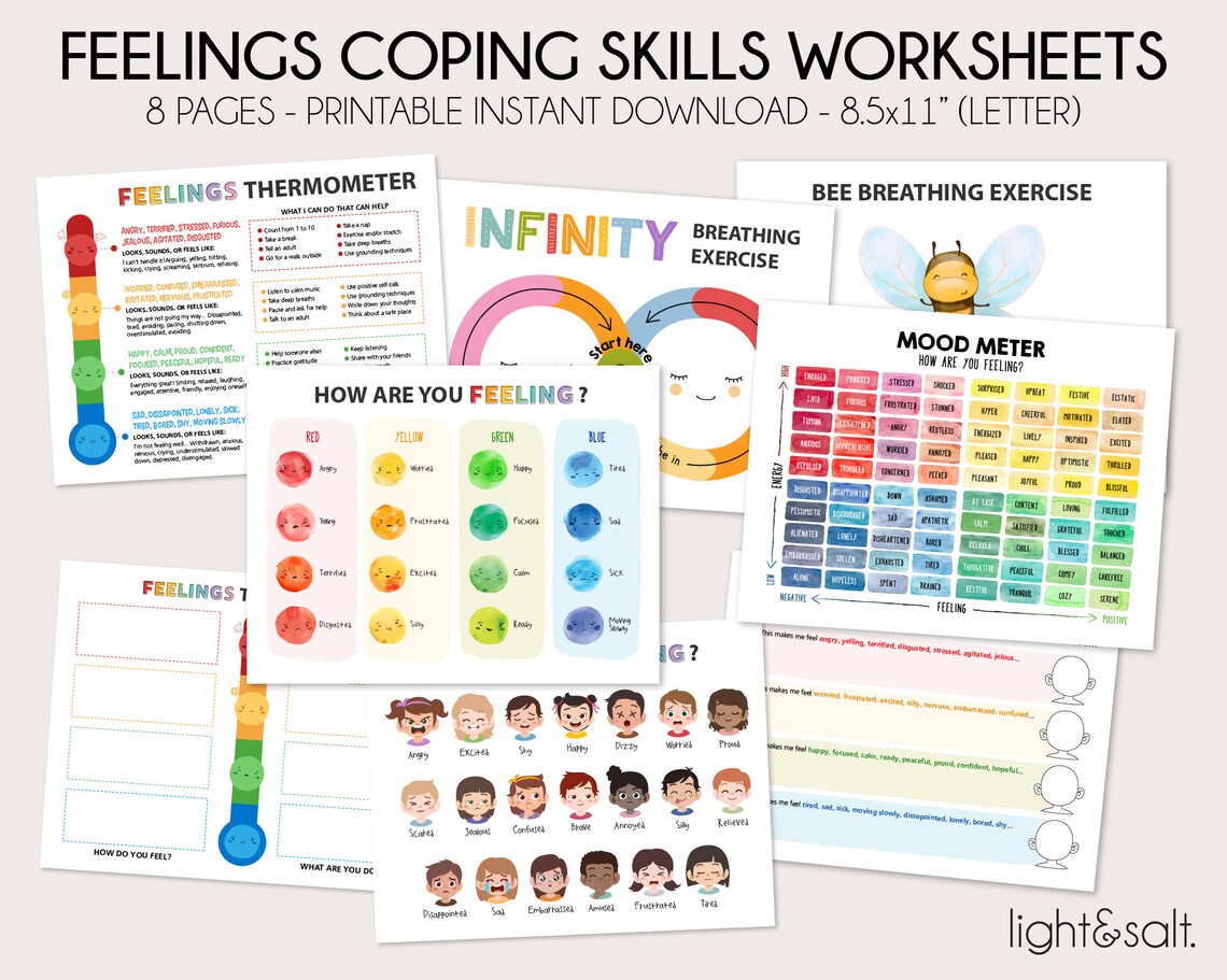 Feelings and Emotions With Coping Skills for Kids, Therapy Worksheets ...