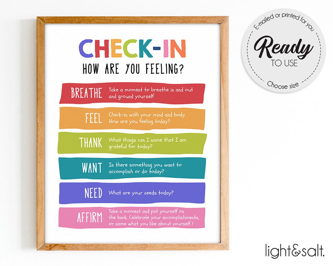 Feelings Check in Poster, Mental Health Poster, Self Care Poster, Daily ...