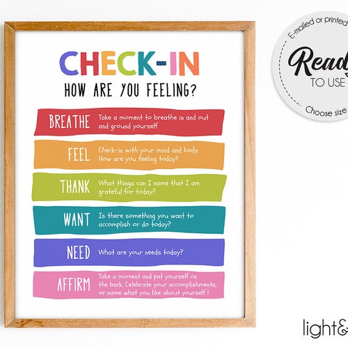Feelings Check in Poster Mental Health Poster Self Care - Etsy