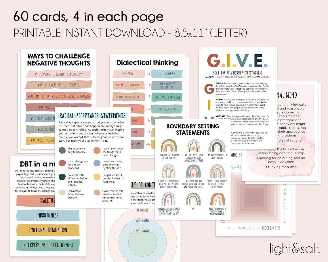 Anxiety Coping Skills Flashcards DBT Cards Dialectical - Etsy