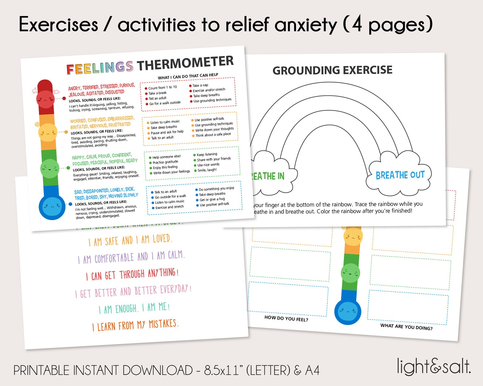 Feelings Thermometer With Coping Skills Worksheets Zones of - Etsy