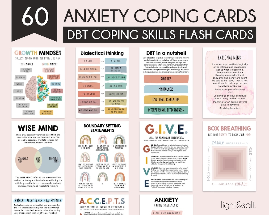 Anxiety Coping Skills Flashcards DBT Cards Dialectical - Etsy