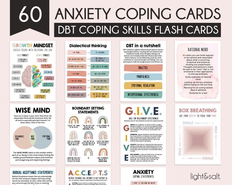 Anxiety Coping Skills Flashcards DBT Cards Dialectical - Etsy