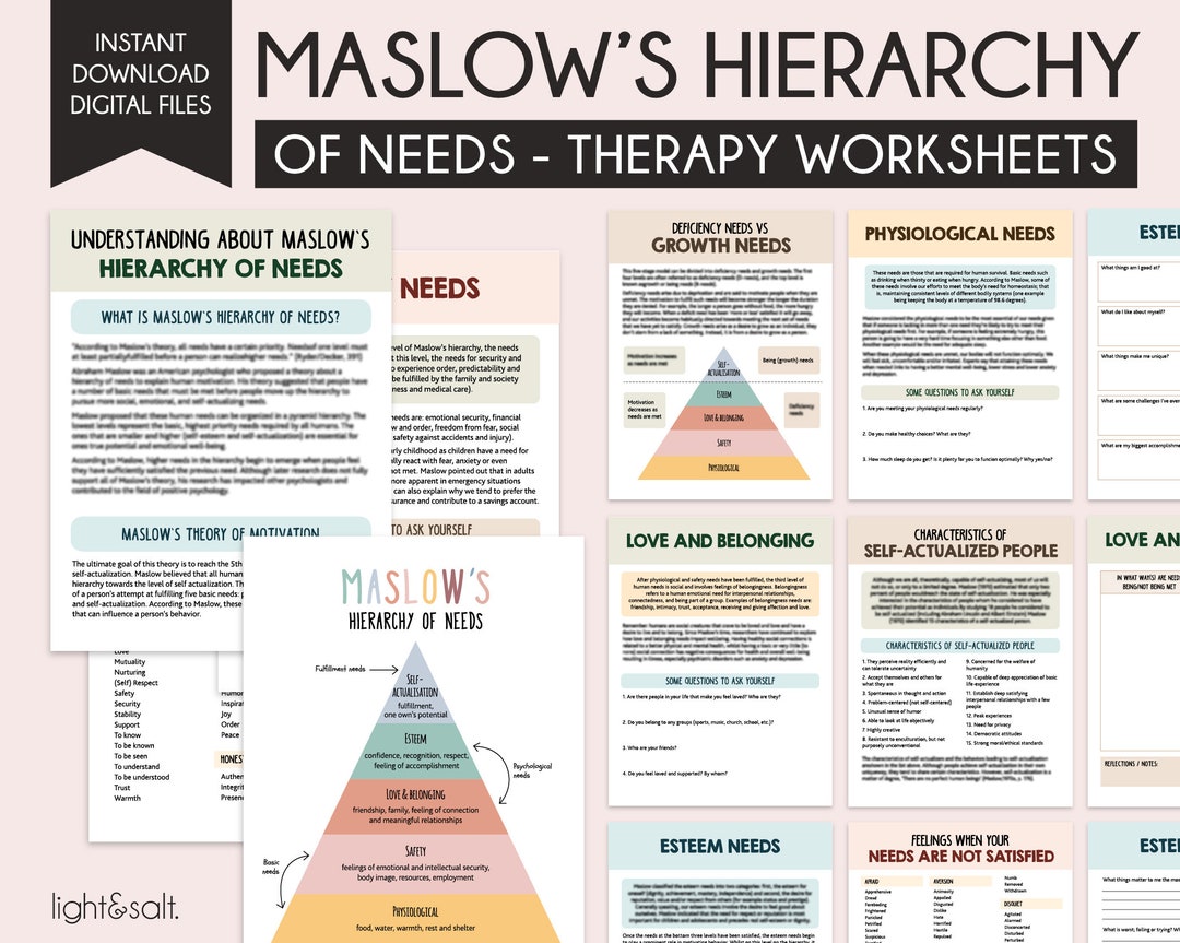 Maslow's Hierarchy of Needs Worksheets, Group Therapy, Self ...