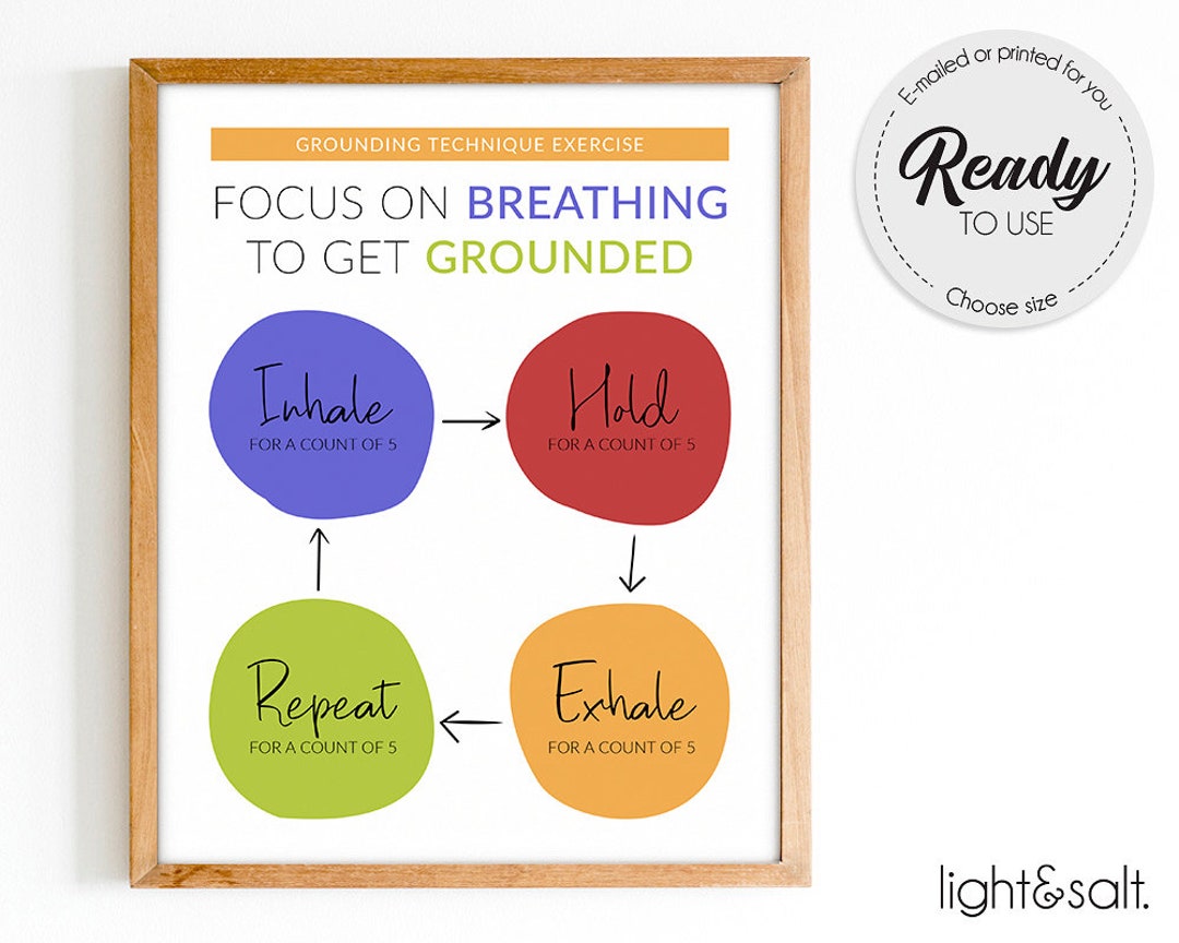 Mindful Breathing Poster, Box Breathing, Grounding Technique, Anxiety ...