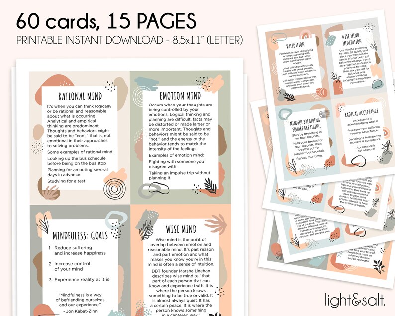 DBT Flash Cards, 60 Anxiety Coping Cards, Self Help Cards, Coping ...