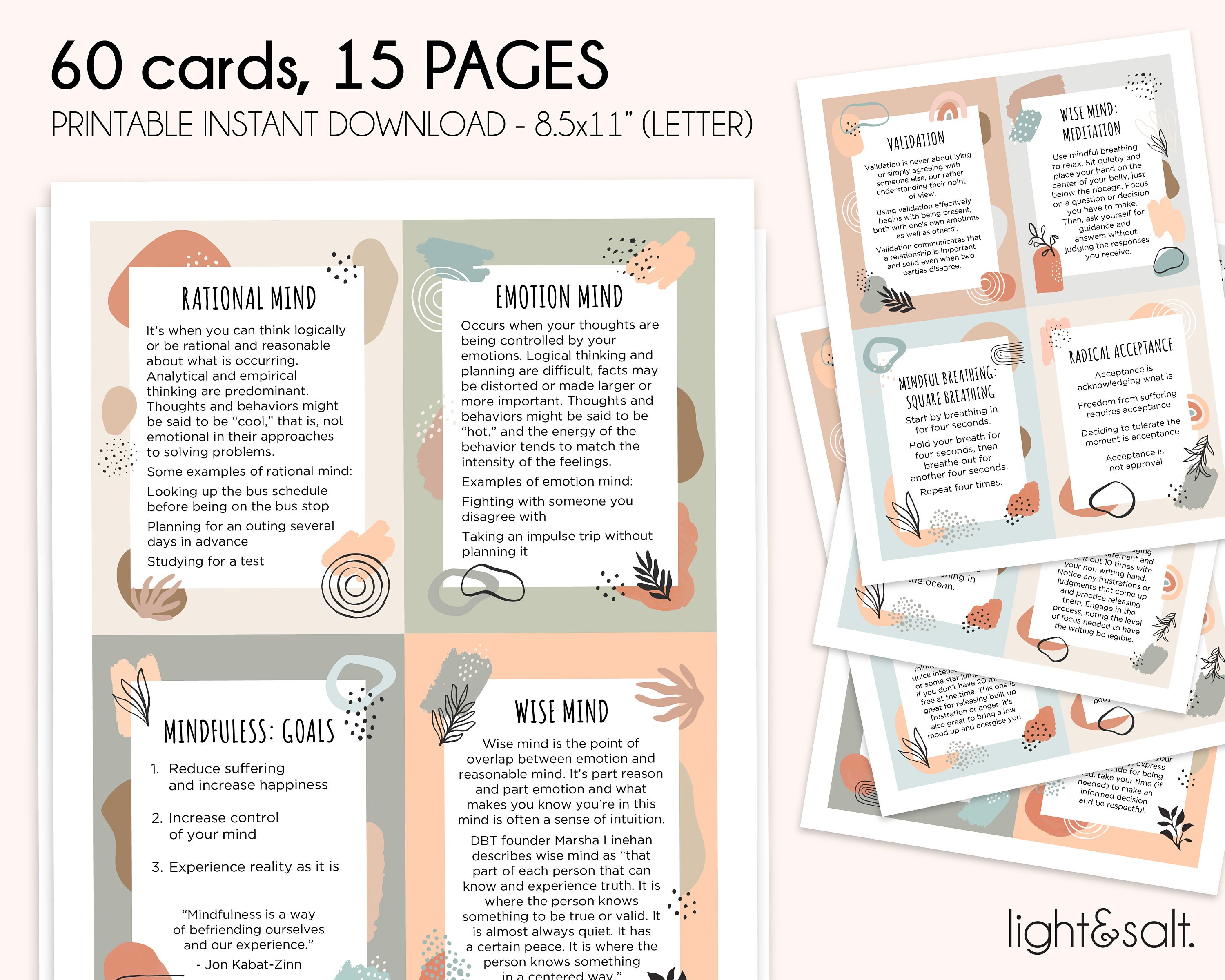 DBT Flash Cards, 60 Anxiety Coping Cards, Self Help Cards, Coping ...