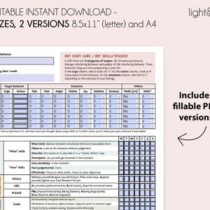 DBT Skills Tracker, DBT Diary Card, Dialectical Behavior Therapy, Mood ...