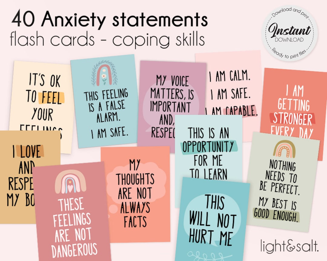 Anxiety Coping Skills Cards, Anxiety Cards, CBT, DBT Flash Cards, Panic ...