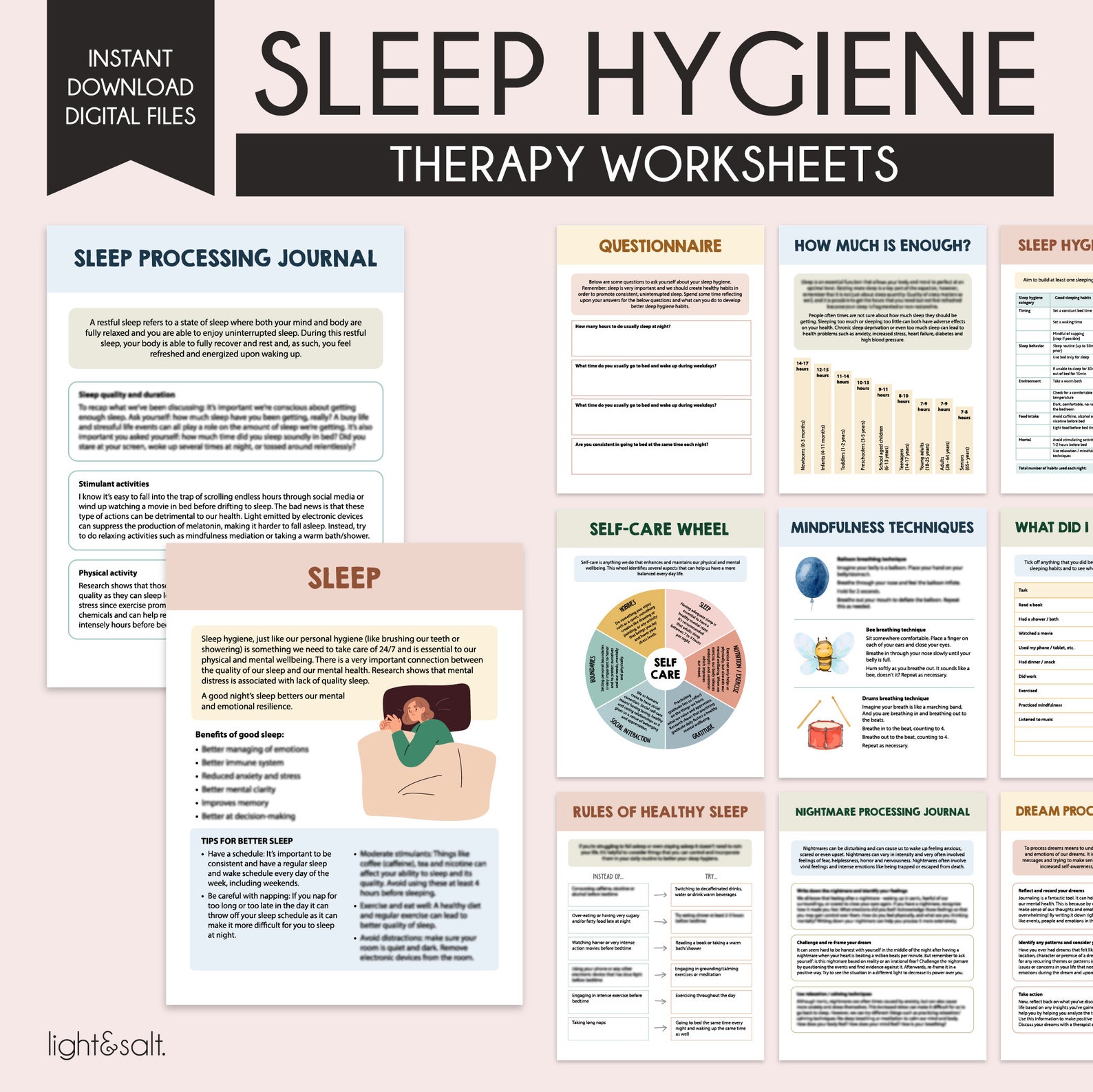 Sleep Hygiene Worksheets, Sleep Journal, Sleep Habits, Sleep Cycle ...