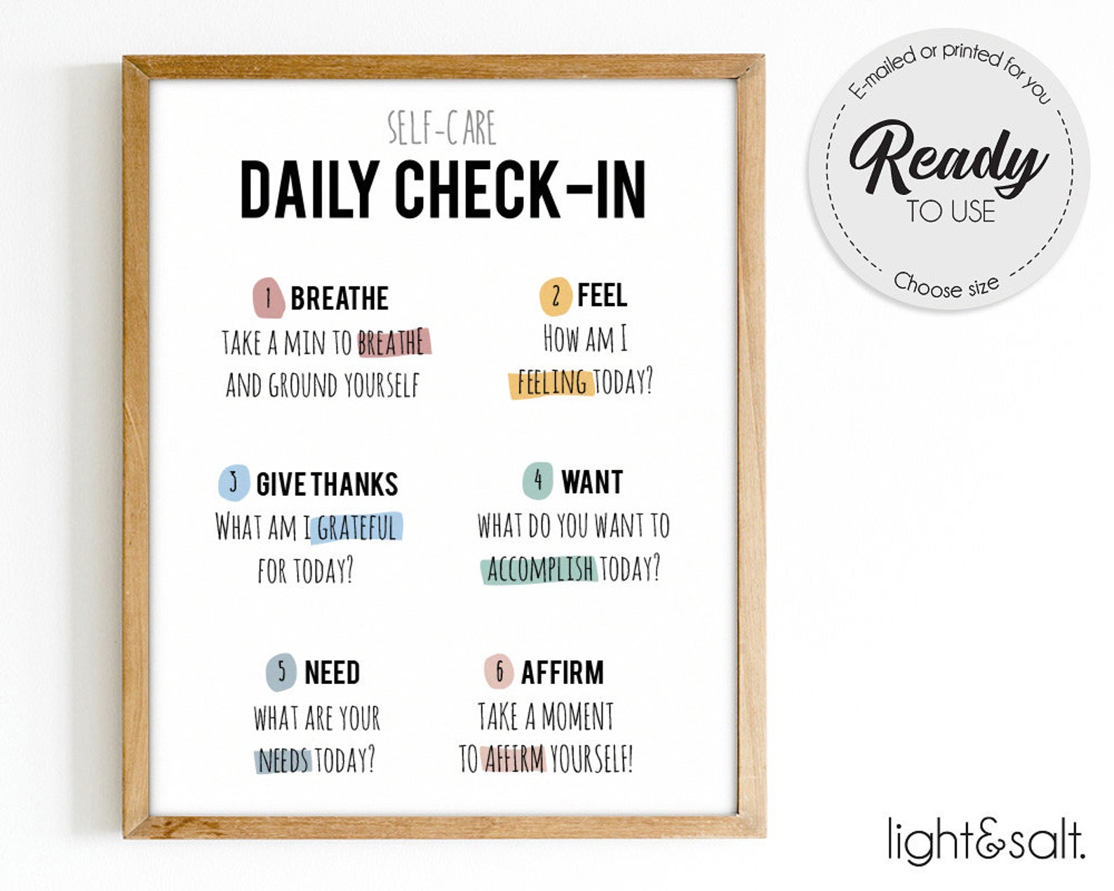 Daily Check-in Poster Self-care Daily Checklist Challenging - Etsy