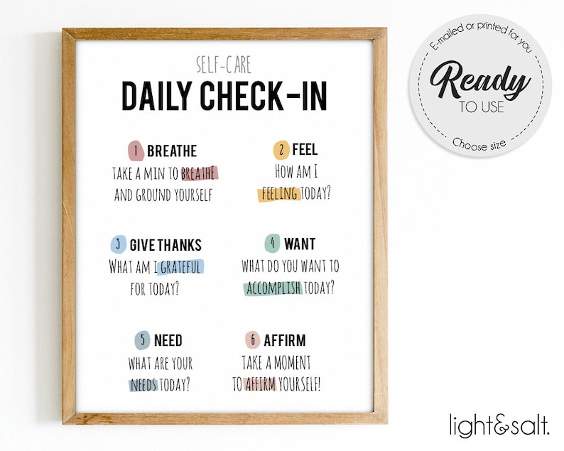 Daily Check-in Poster Self-care Daily Checklist Challenging - Etsy