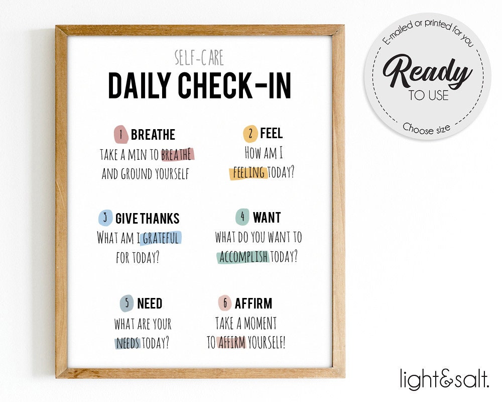 Daily Check-in Poster Self-care Daily Checklist Challenging - Etsy