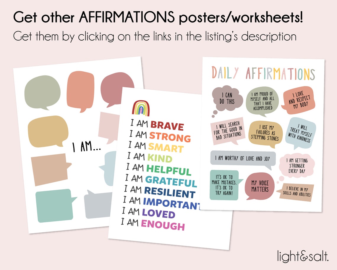 Positive Therapy Affirmation Worksheets Mental Health Poster - Etsy