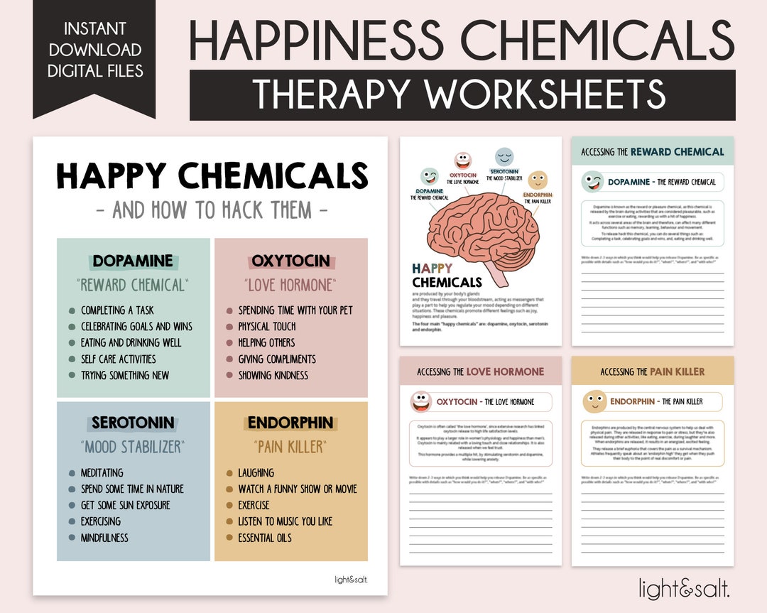 Happiness Chemicals Therapy Worksheets, Anxiety Relief, Social ...