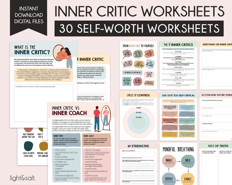 Therapy Worksheets Bundle Anxiety Worksheets Inner Critic - Etsy