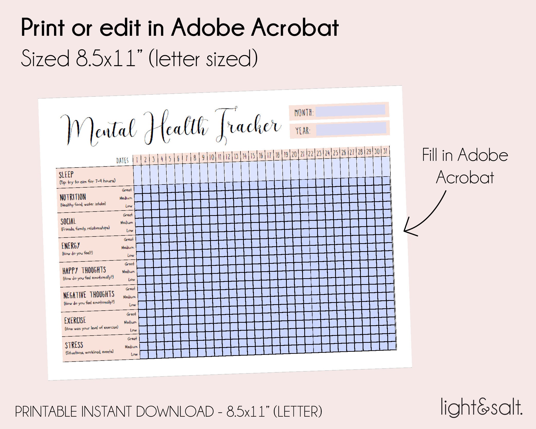 Mental Health Wellness Tracker Mood Tracker Self Care - Etsy