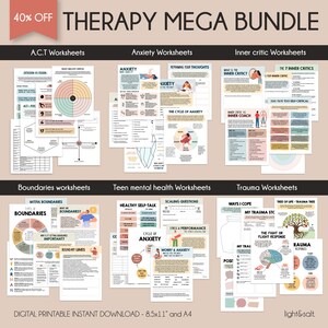 Therapy Worksheets Bundle, Anxiety Worksheets, Inner Critic, Boundaries ...