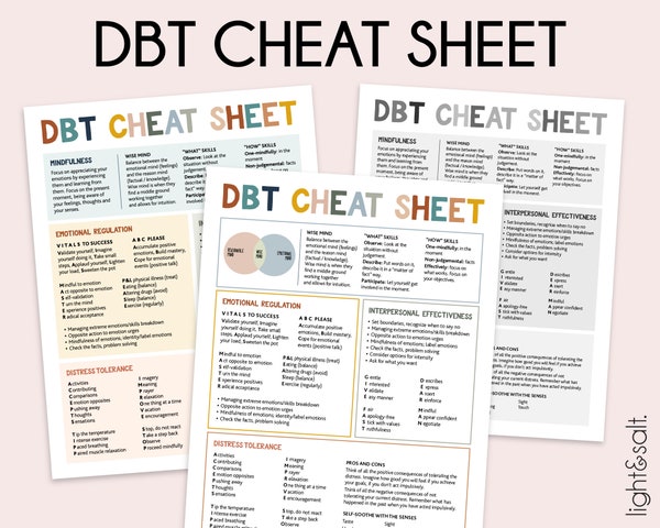 DBT Printable Cheat Sheet Blue / Purple Dialectical Behavior Therapy ...