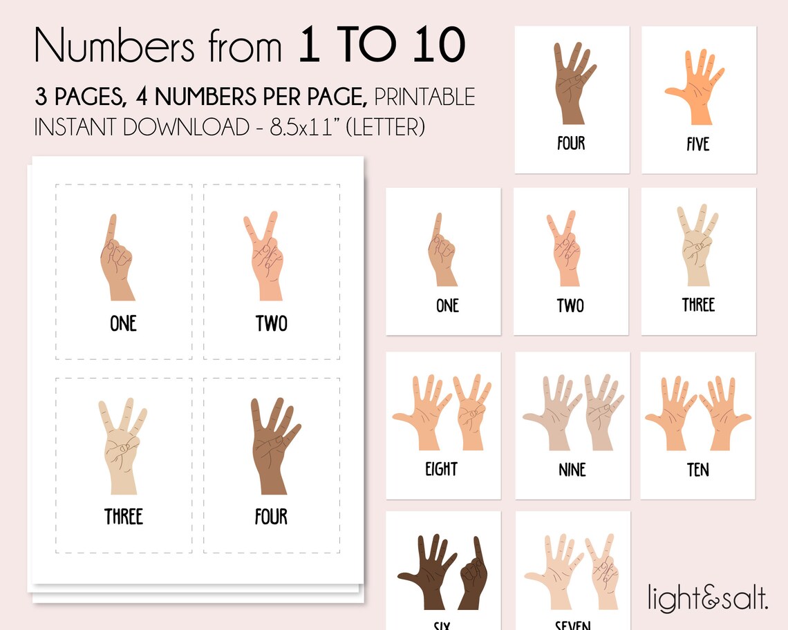 Printable Finger Counting Flash Cards, 1 to 10, Counting Cards, Count ...