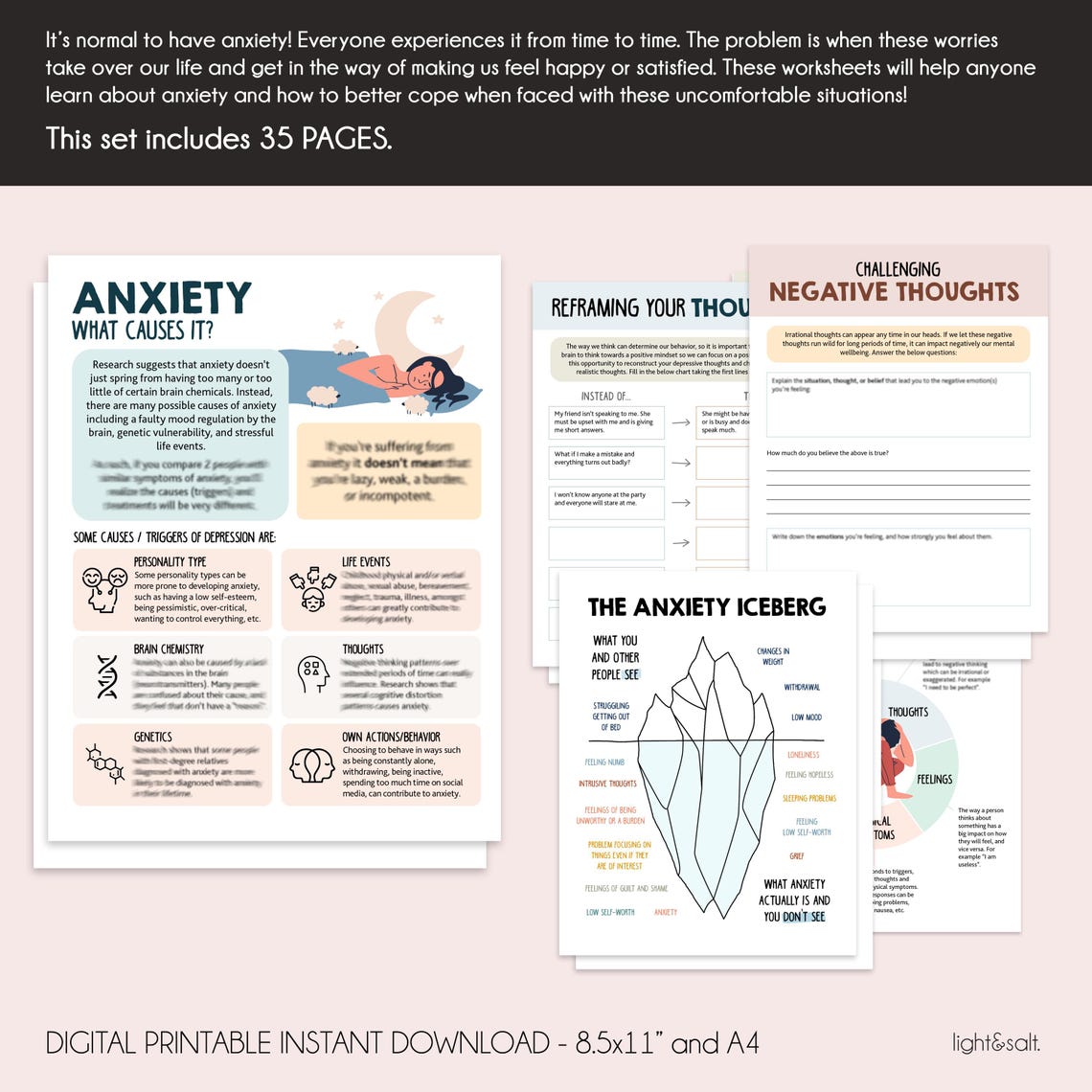 Anxiety Bundle, Anxiety Worksheets, Anxiety Journal, Therapy Worksheets ...