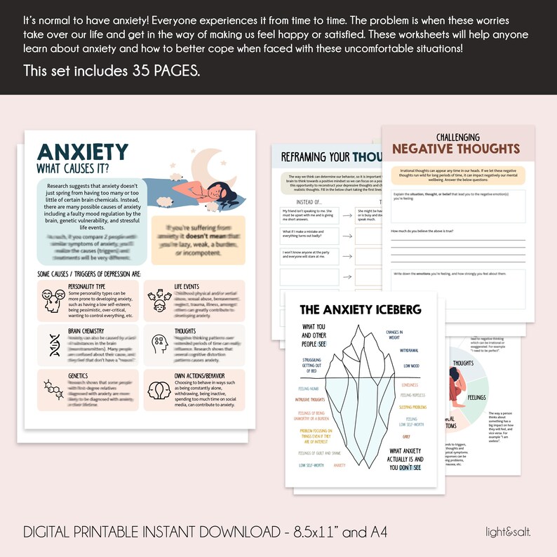 Anxiety Bundle, Anxiety Worksheets, Anxiety Journal, Therapy Worksheets ...
