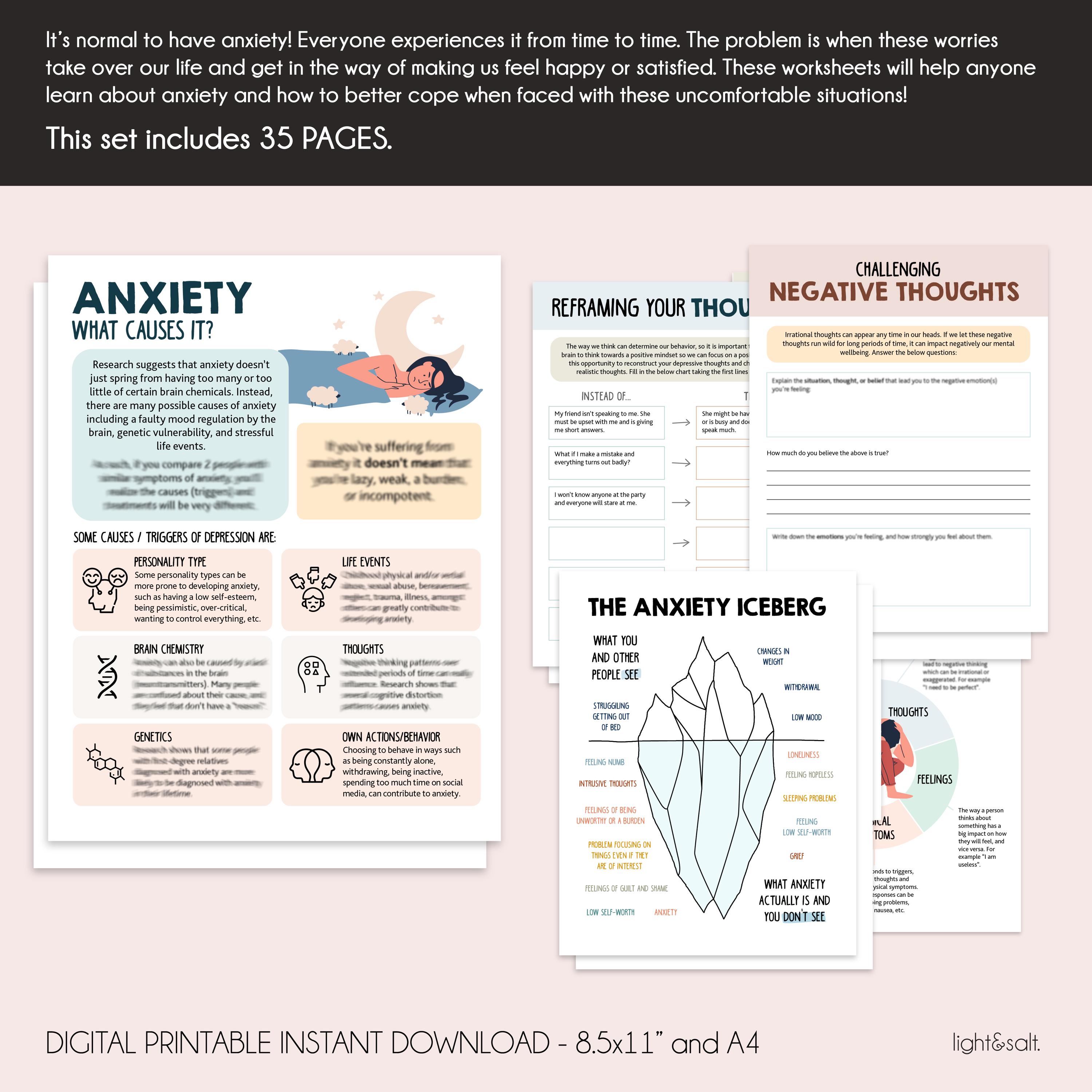 Anxiety Bundle, Anxiety Worksheets, Anxiety Journal, Therapy Worksheets ...