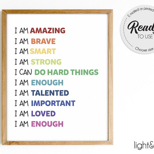 Affirmations for Kids Poster I Am Enough I Am Brave - Etsy