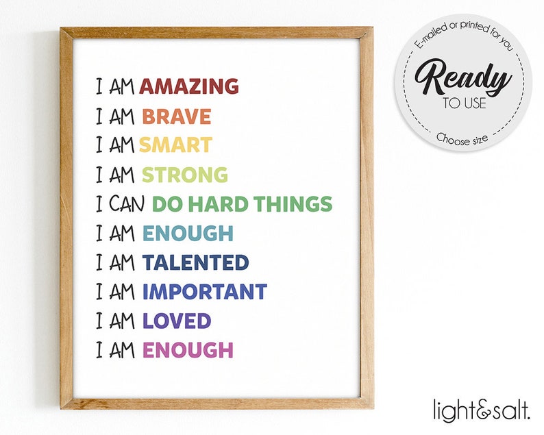 Affirmations for Kids Poster I Am Enough I Am Brave - Etsy
