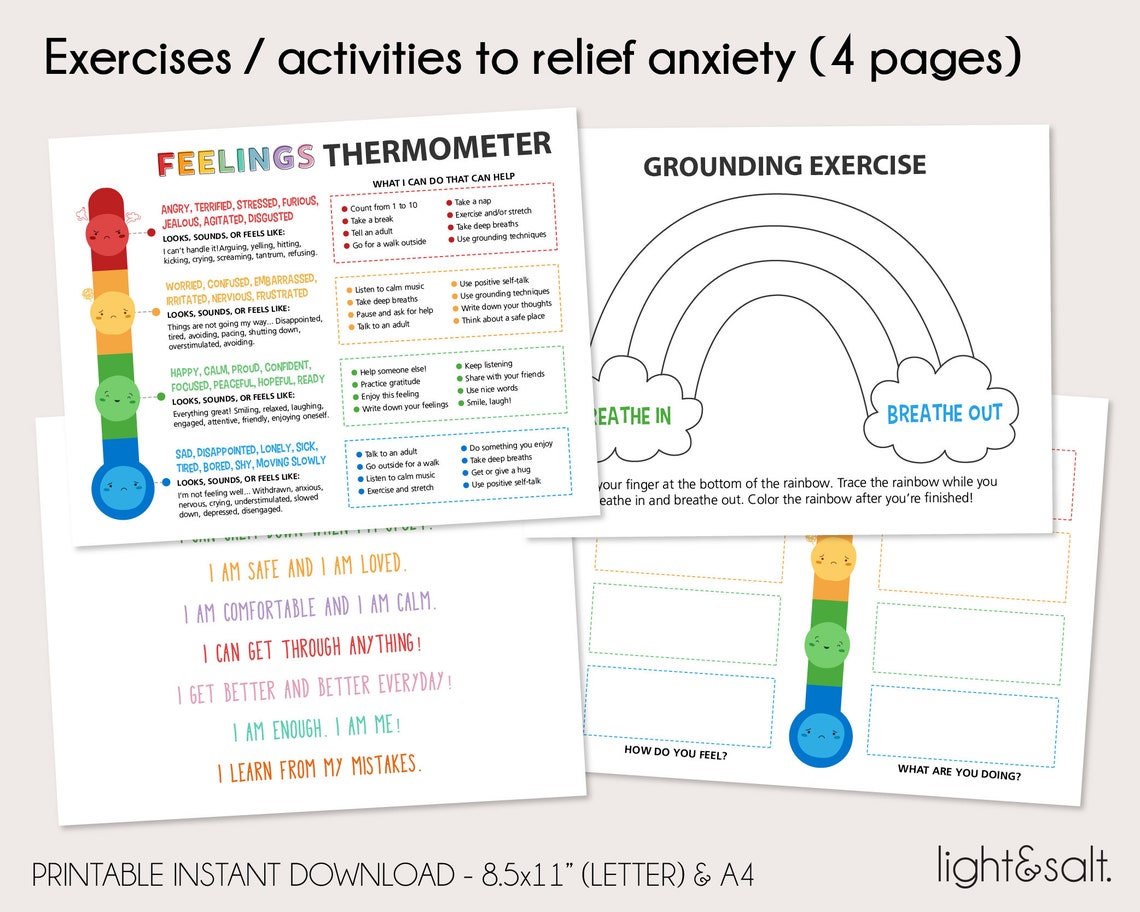 Feelings Thermometer With Coping Skills Worksheets, Zones of Regulation ...