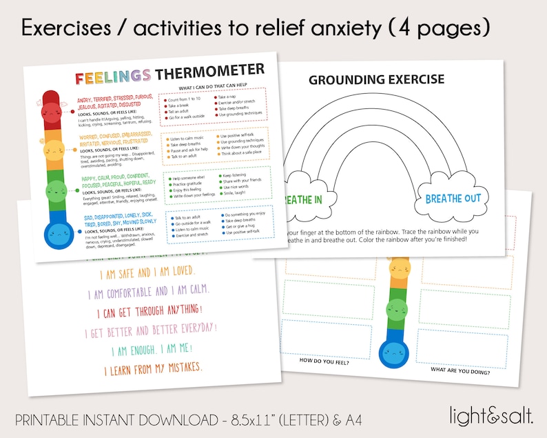 Feelings Thermometer With Coping Skills Worksheets, Zones of Regulation ...
