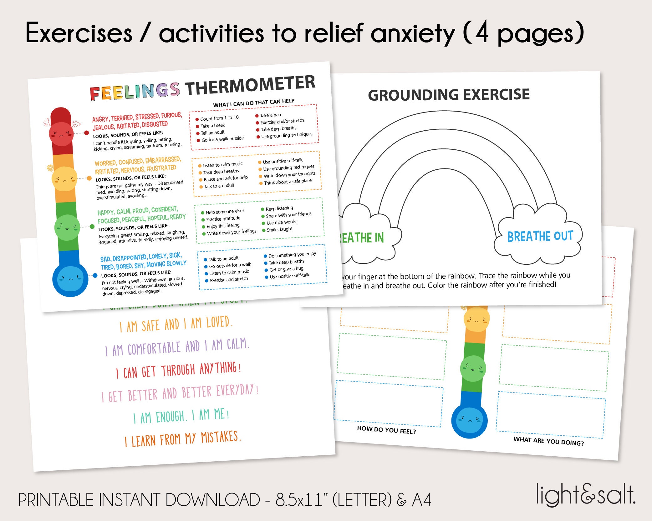 Feelings Thermometer With Coping Skills Worksheets, Zones of Regulation ...