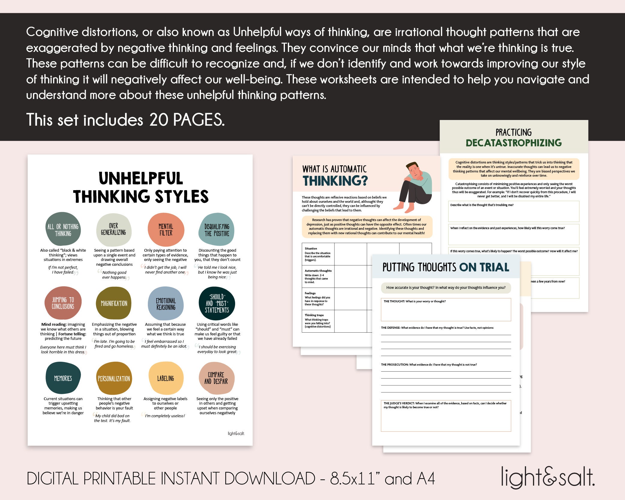 Cognitive Distortions Worksheets, Unhelpful Thinking Styles, Therapy ...