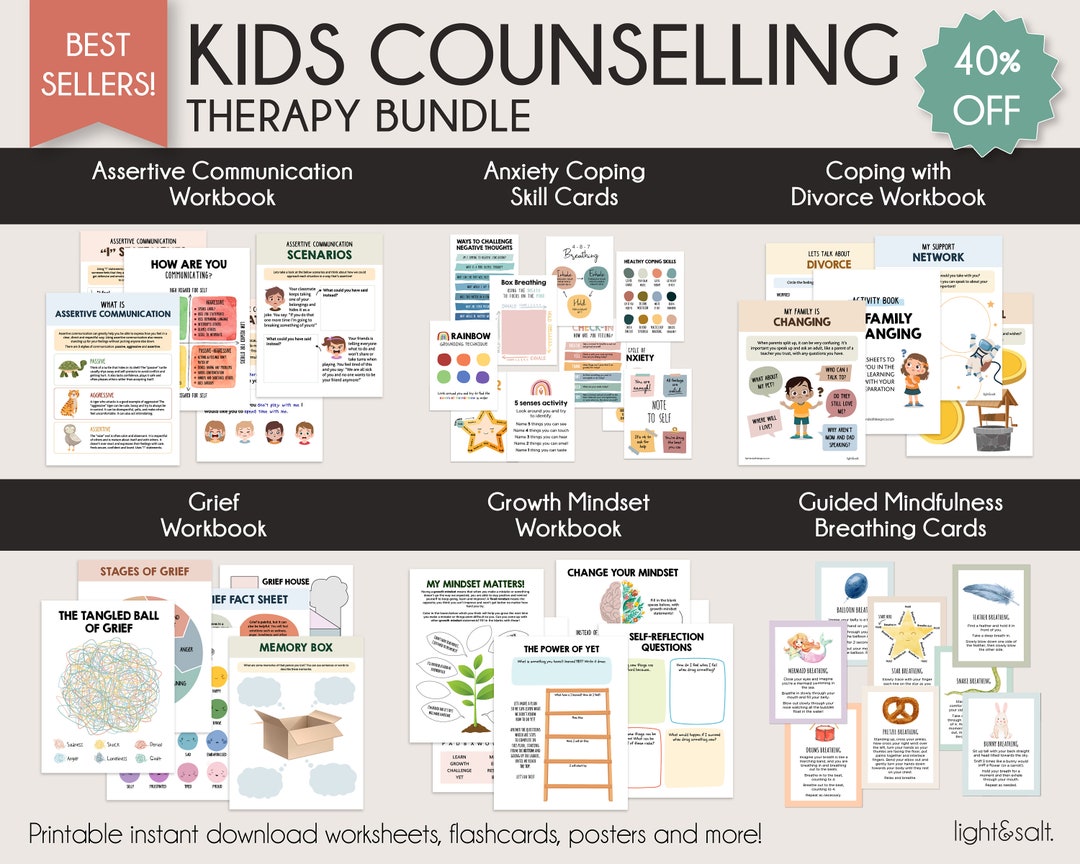 Kids Counseling Therapy Bundle, Kids Coping Skills Bundle, Therapy ...