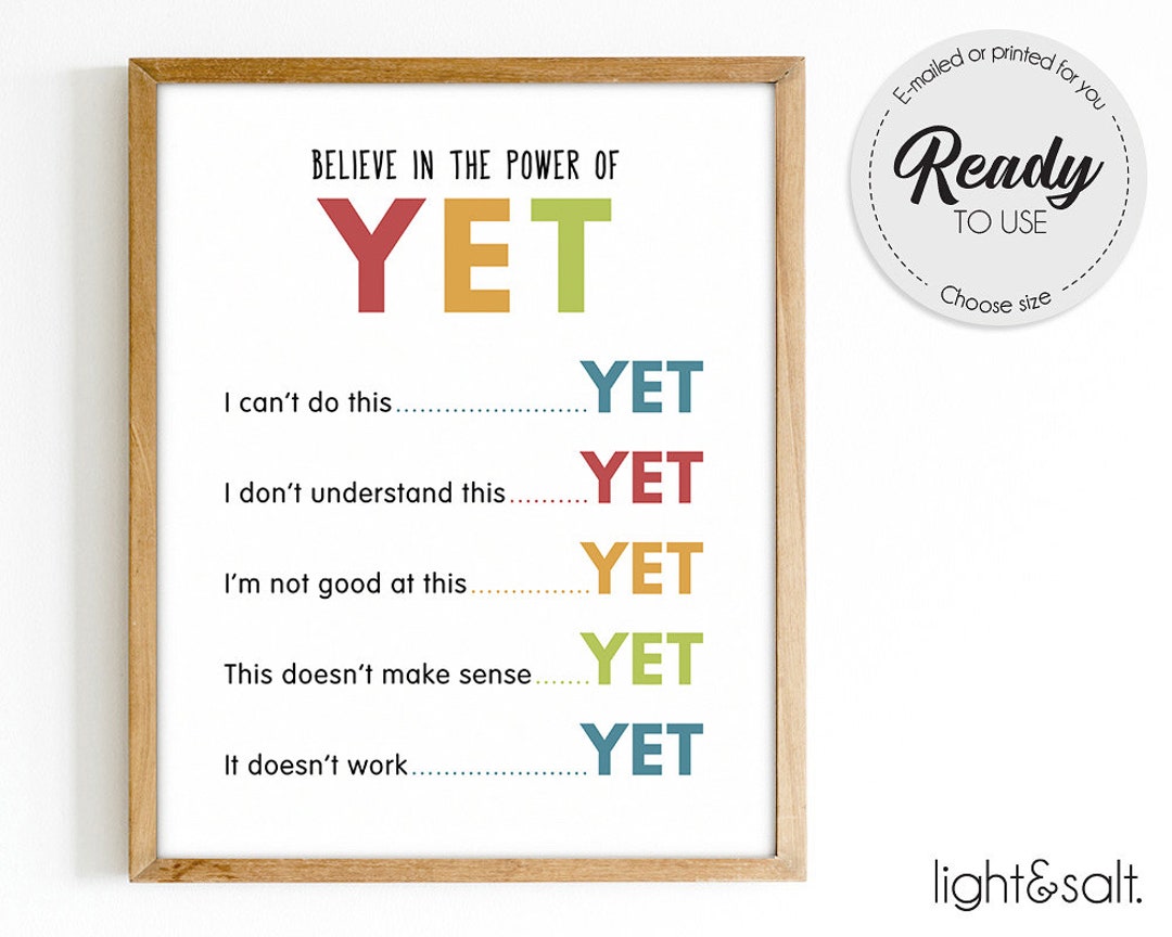I Believe in the Power of Yet, Growth Mindset Poster, Therapy Office ...