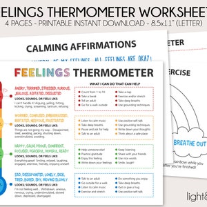 Feelings Thermometer With Coping Skills Worksheets Zones of | Etsy