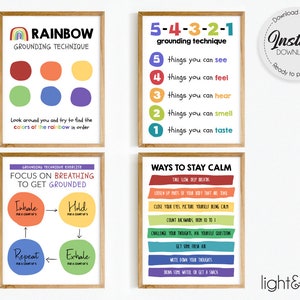Grounding Technique Set of 4 Posters Mental Health Therapist - Etsy